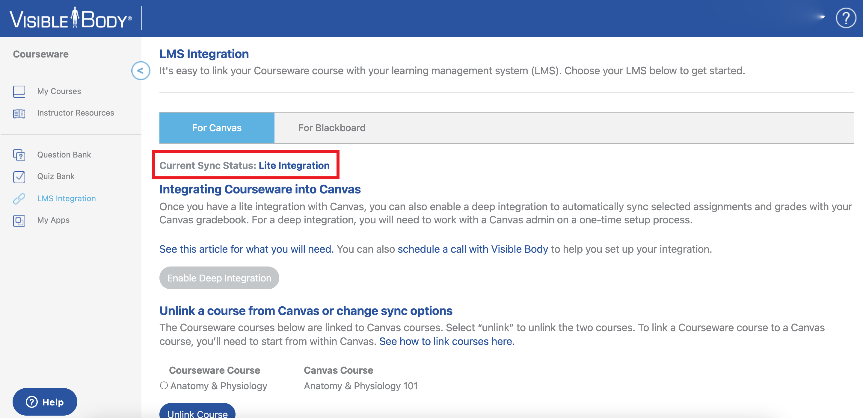 LMS: Canvas Integration Setup – Visible Body